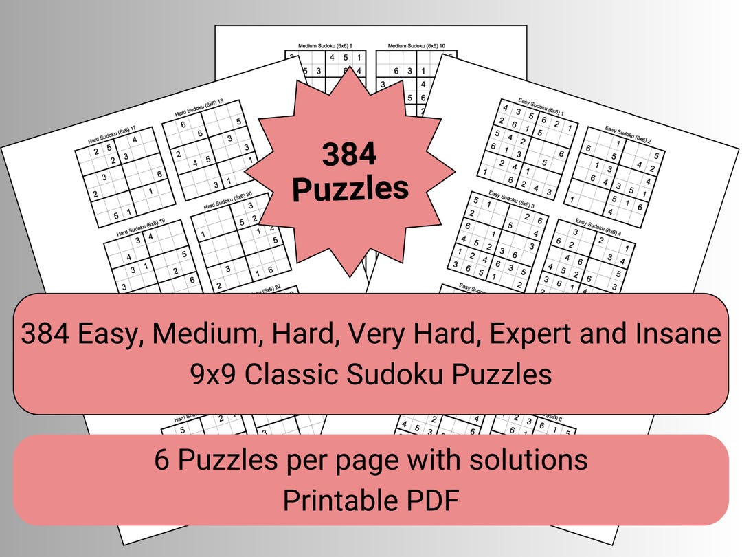 384 Classic 9x9 Sudoku Puzzles – Easy to Insane Difficulty | Instant ...