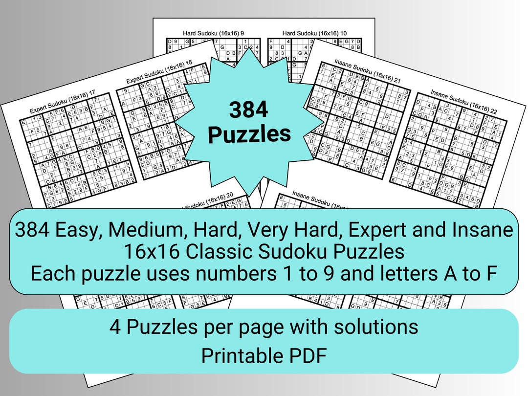 384 Classic 16x16 Sudoku Puzzles – Easy to Insane Difficulty | Instant ...