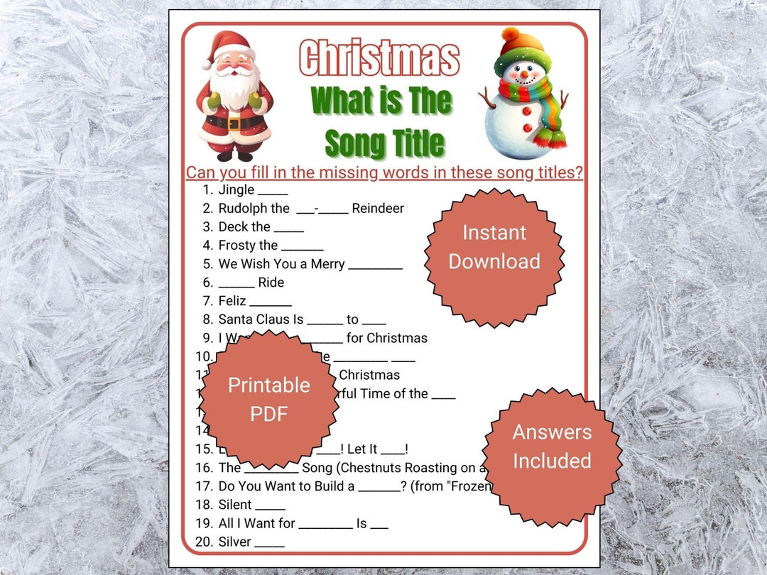 Christmas Finish the Song Title, Christmas Song Trivia Game, Printable ...