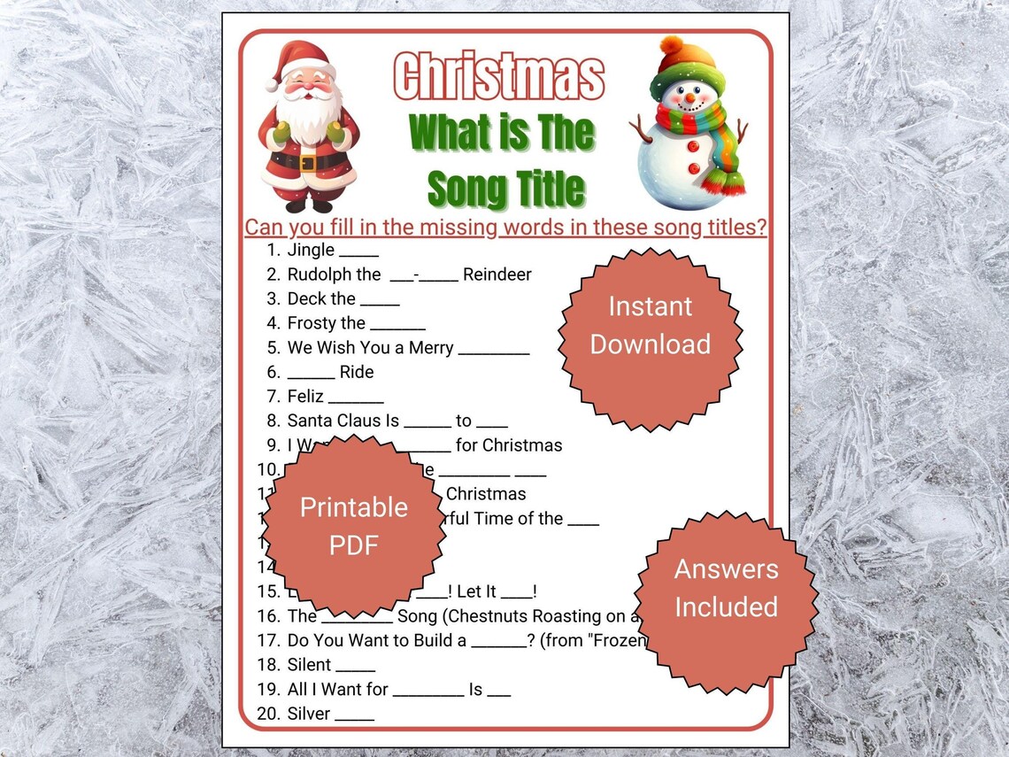 Christmas Song Title Game: Printable Holiday Trivia (PDF) - Etsy