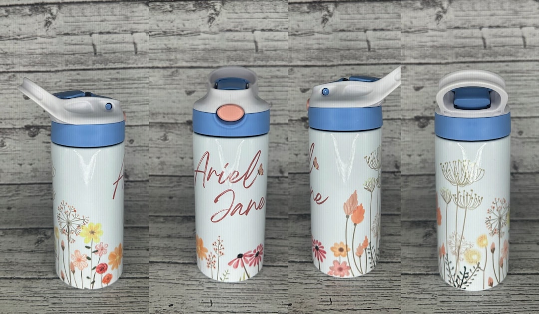 Personalized Kids Insulated Cup, 12 Oz Stainless Steel Thermos, Floral ...