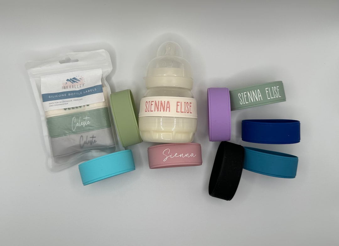 3pk Bottle Bands - Silicone Name Labels for Daycare - Personalized ...