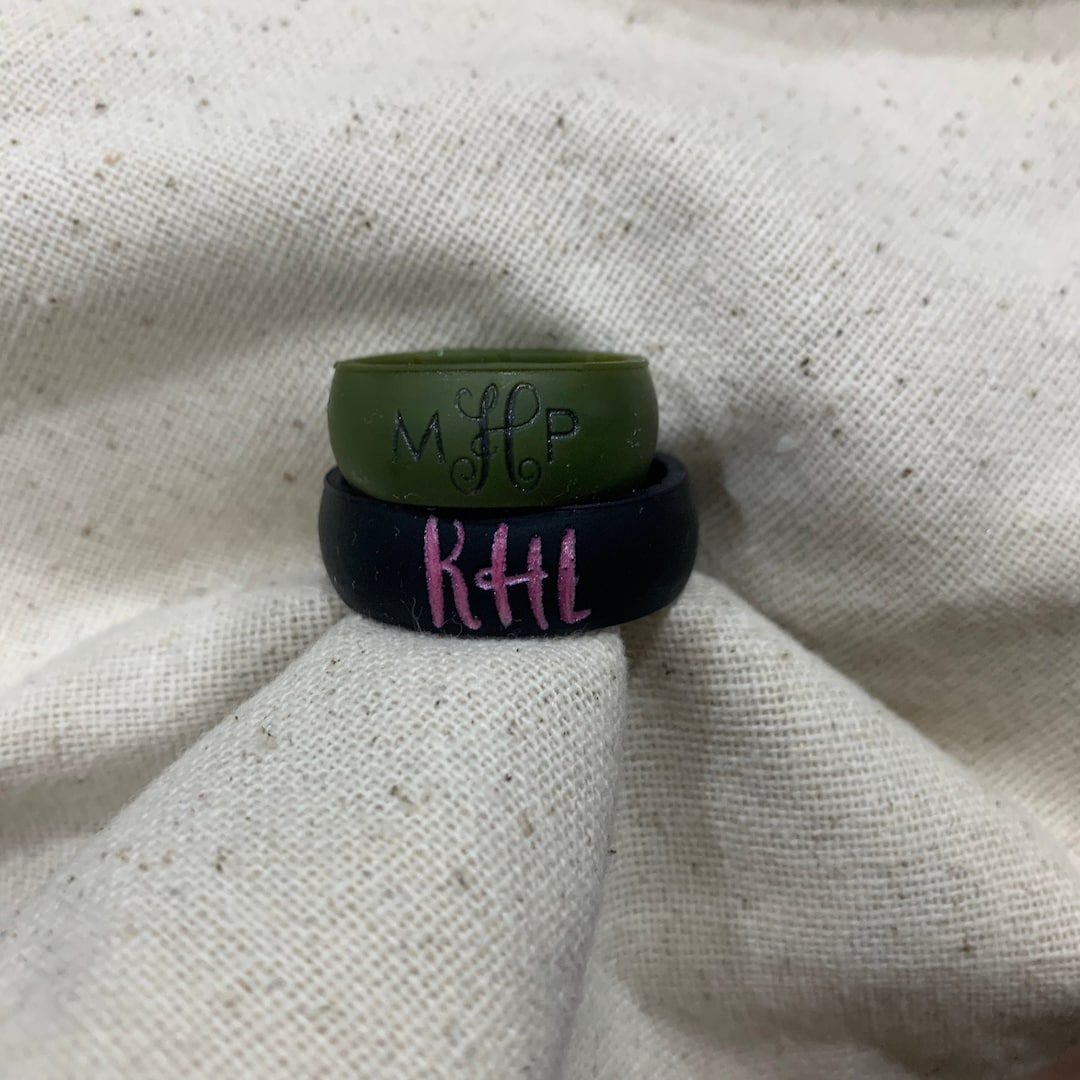 Personalized Monogram Engraved Inner Grooves Silicone Ring 8.5MM ...