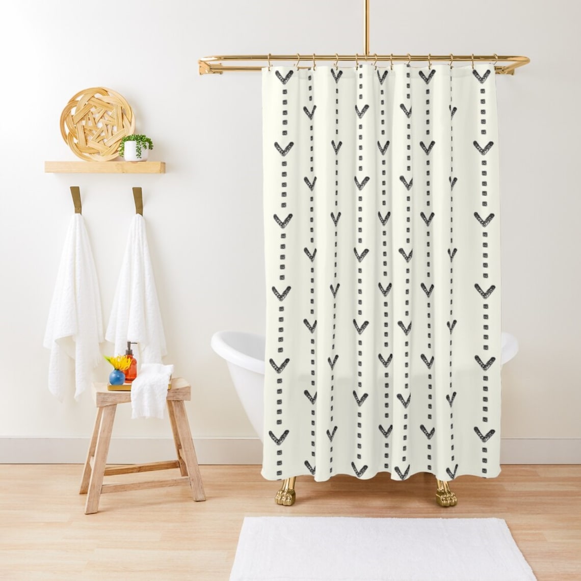 Black And White Boho Shower Curtain Modern Farmhouse Long Etsy