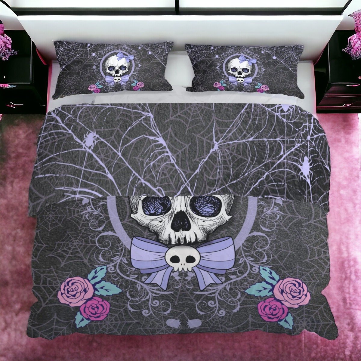 Cute Gothic Bedroom Makeover: Goth Kawaii Comforter Cover, Cute Pastel ...