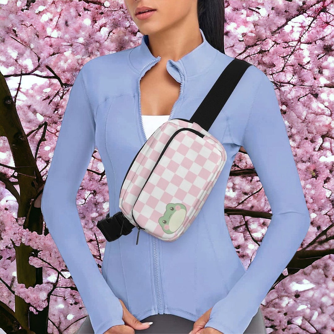 Frog & Checkered Pastel Pink Green Bum Bag - Cute Kawaii Tree Frog ...