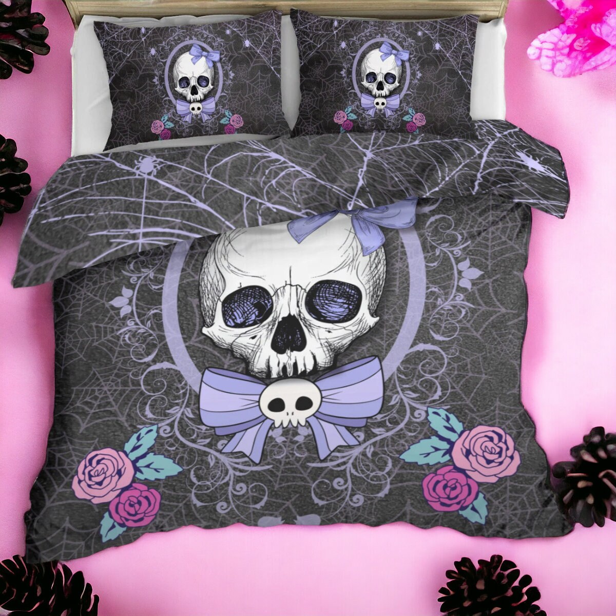 Cute Gothic Bedroom Makeover: Goth Kawaii Comforter Cover, Cute Pastel ...