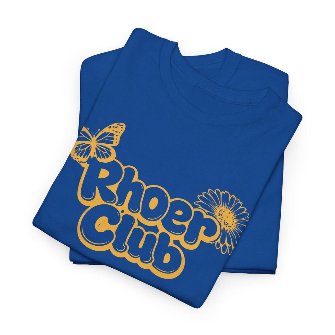 Rhoer Club Retro Bubble Logo T-shirt | Yellow Daisy & Butterfly | Rhoer ...