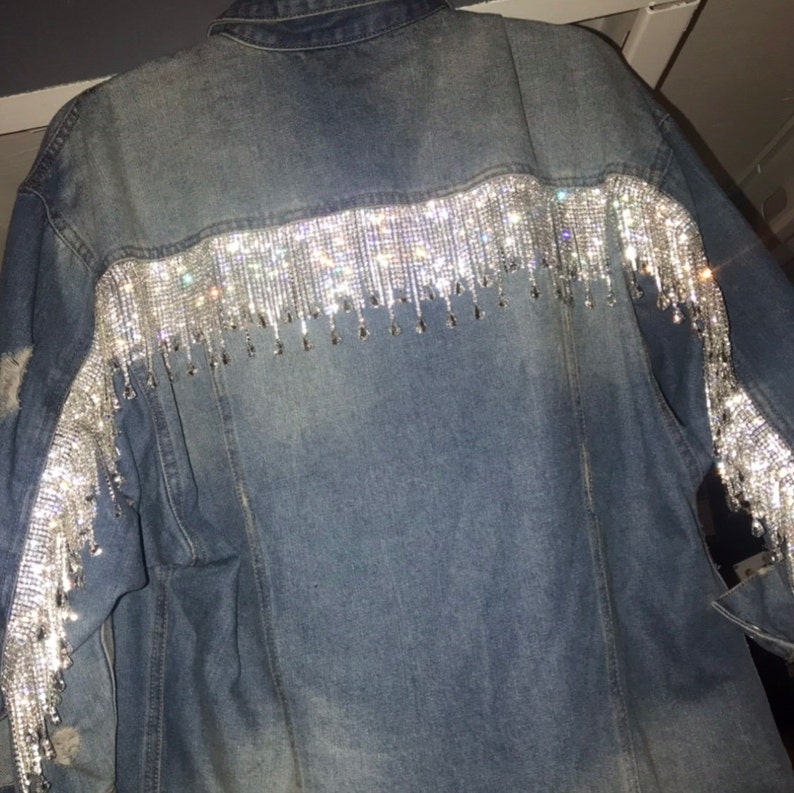 Rhinestone Fringe Jean Jacket - Etsy