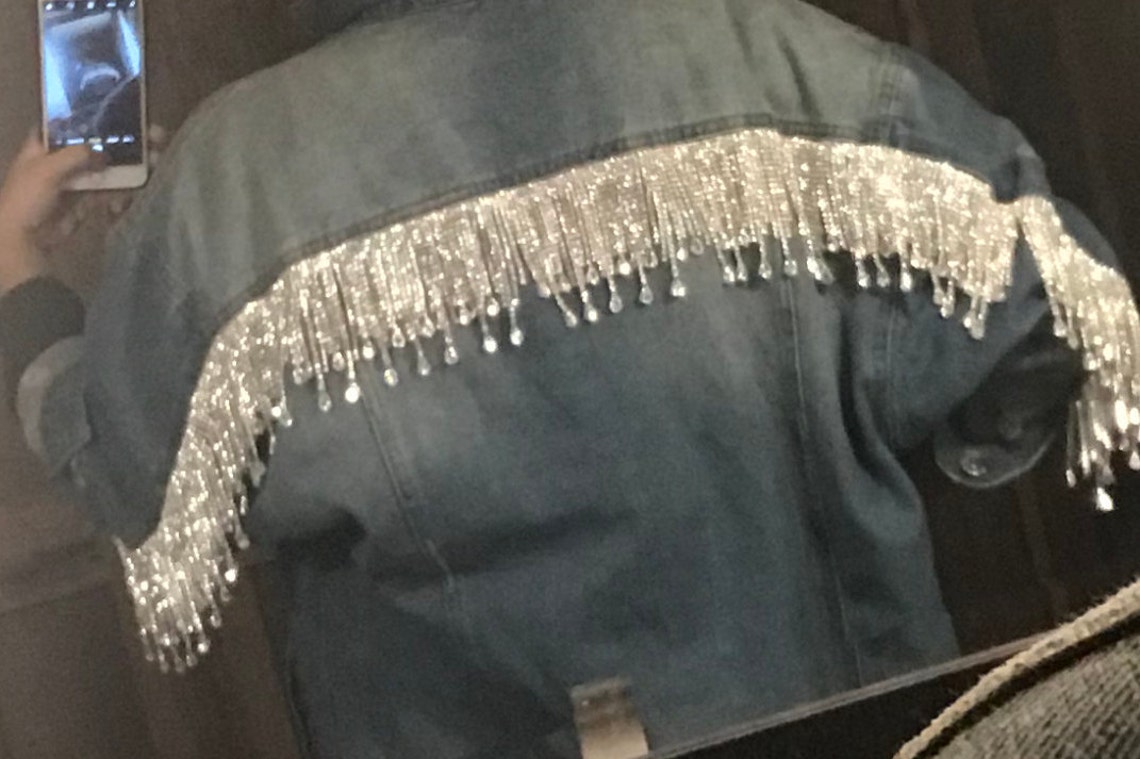 Rhinestone Fringe Jean Jacket - Etsy