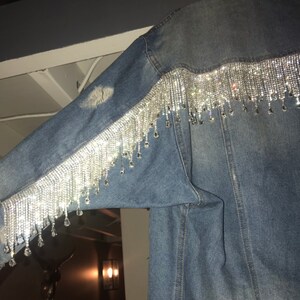 Rhinestone Fringe Jean Jacket - Etsy