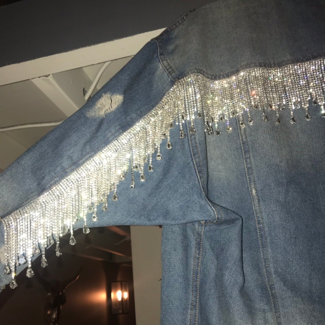 Rhinestone Fringe Jean Jacket - Etsy