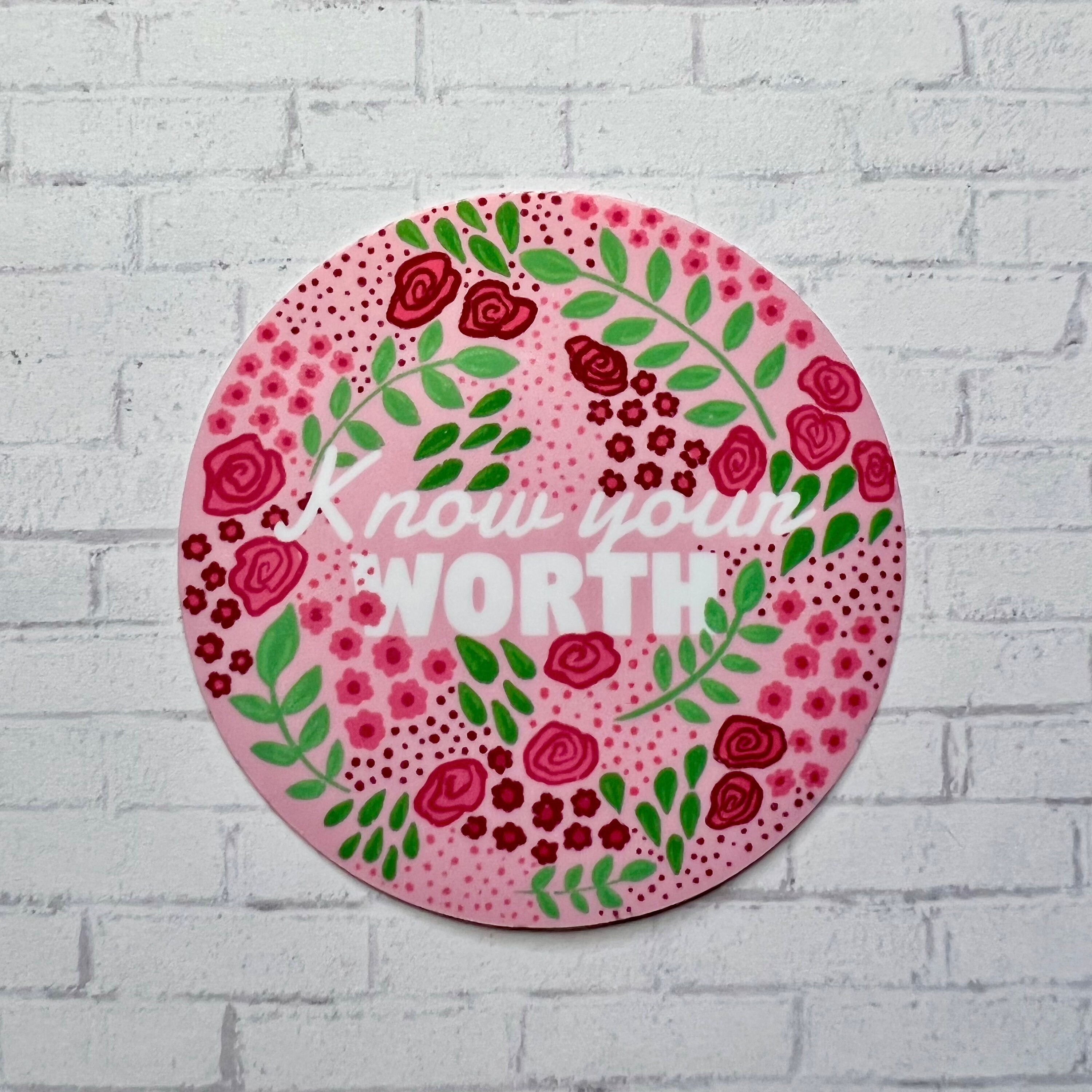 Know Your Worth Sticker | 3 Inches | Motivation | Circle | Floral | - Etsy