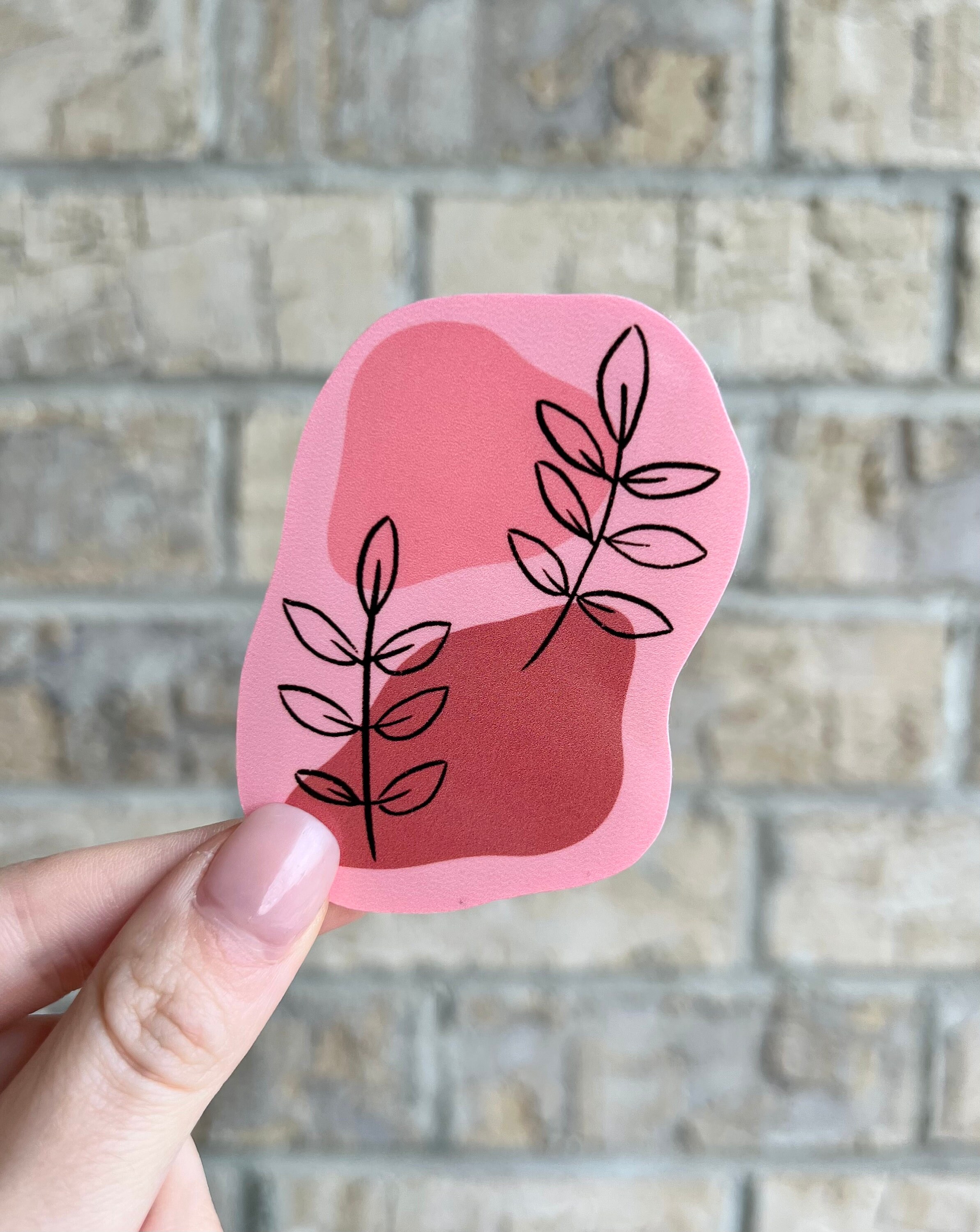 Pink Floral Abstract Sticker | 3x2 Inches | Leaves | Flower ...