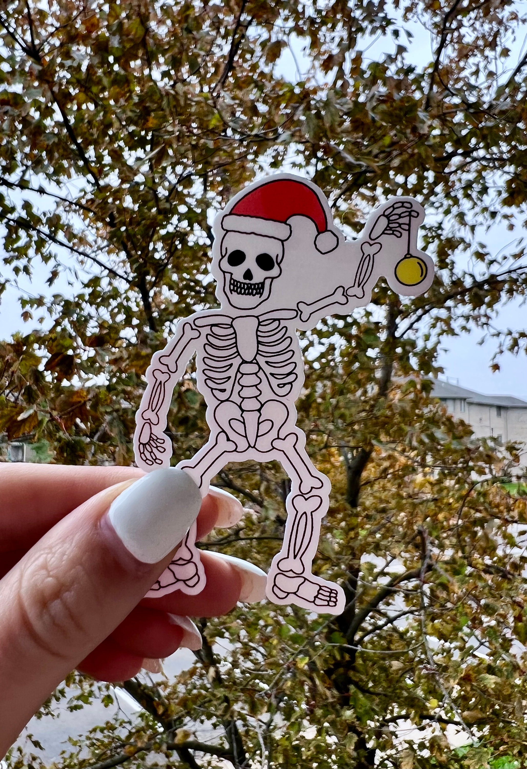 Christmas Skeleton Sticker Spooky Scary Skeleton Santa Hat Halloween ...