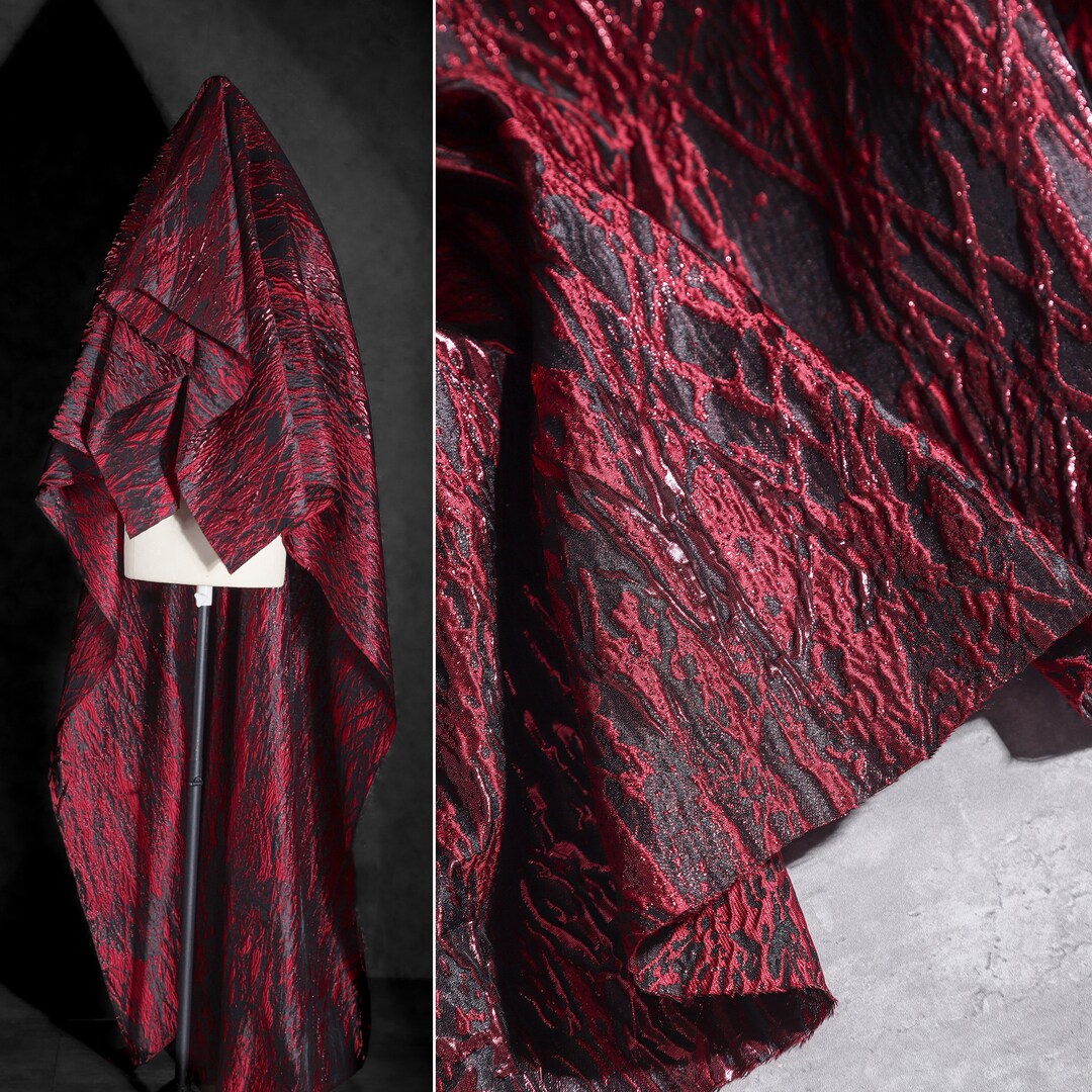 Red Brocade Fabric, 3D Embossed Fabric, Gilt Jacquard Fabric, Double ...