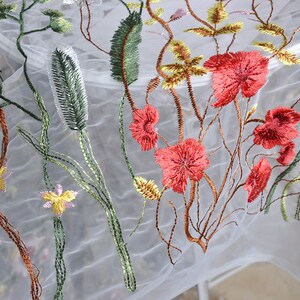 Black Embroidered Tulle Fabric, 3D Flowers Lace Fabric, Perspective ...