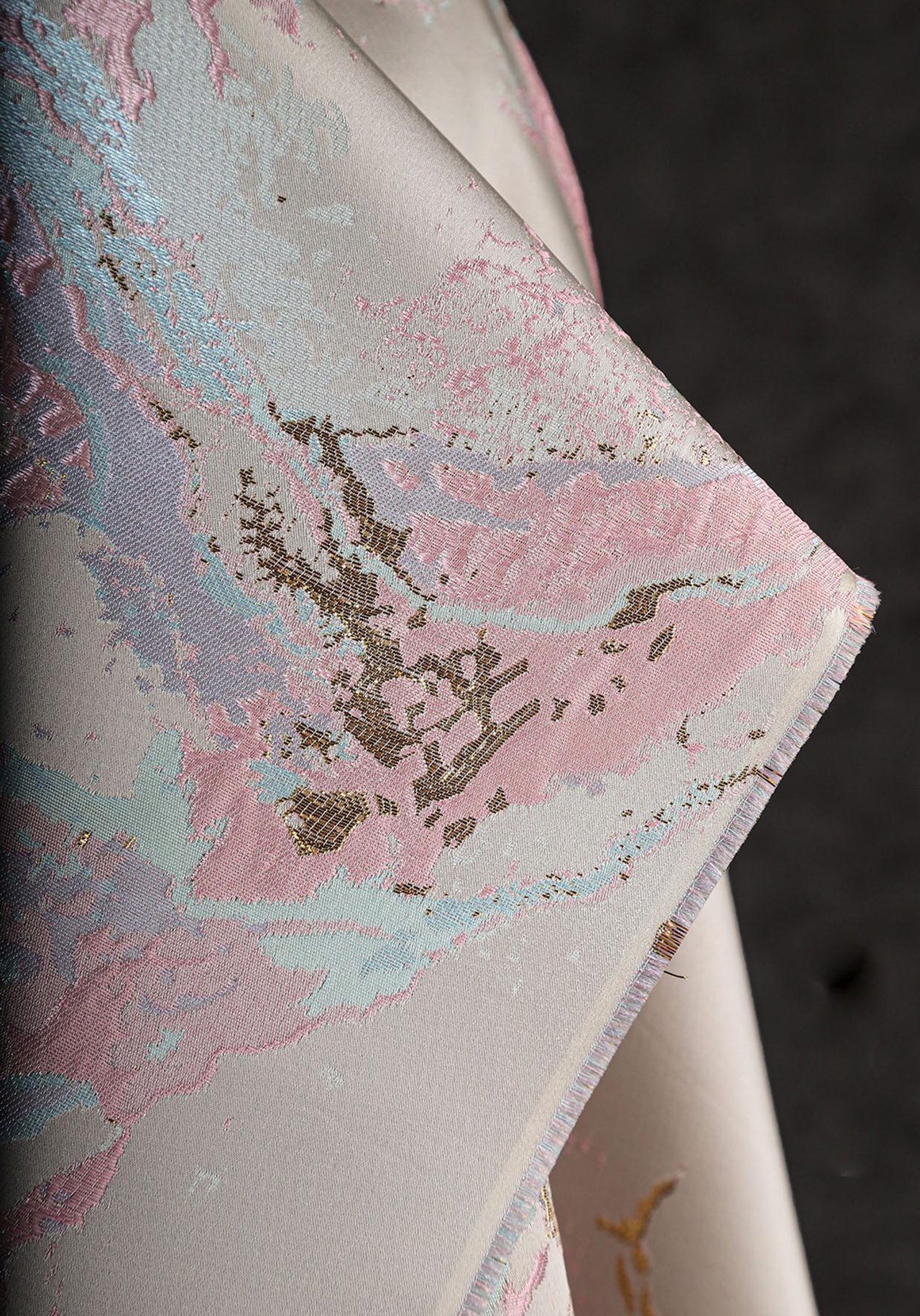 Pink Gold Jacquard Fabric, Gilt Brocade Fabric, Wave Texture Fabric ...
