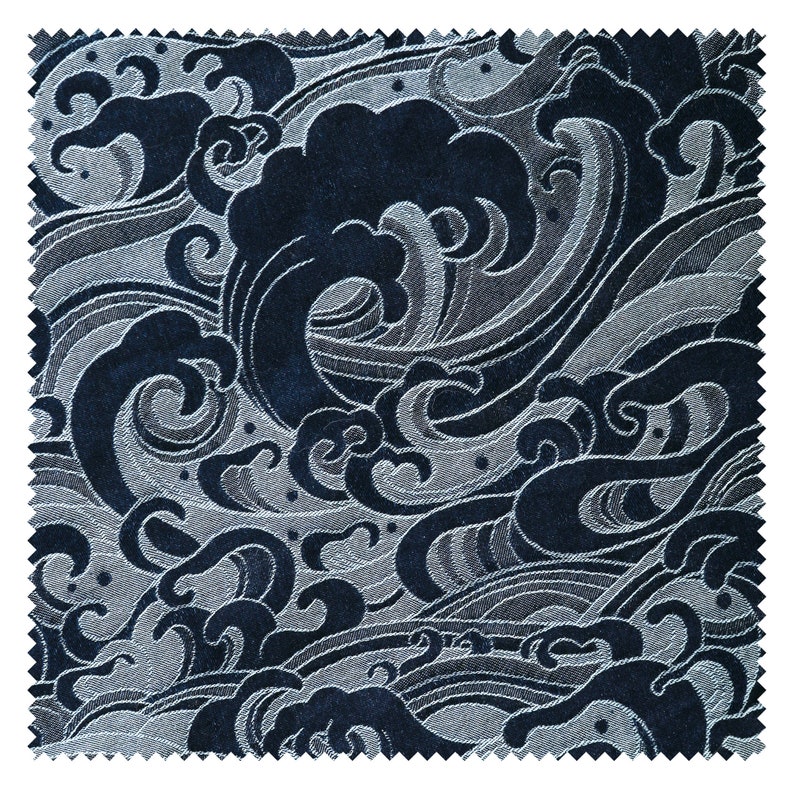 Dark Blue Wave Denim Fabric, Jacquard Texture Fabric, Designer Fabric ...