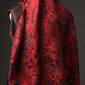 Red Jacquard Fabric- Floral Fabric- Irregular Pattern Fabric- 3D ...