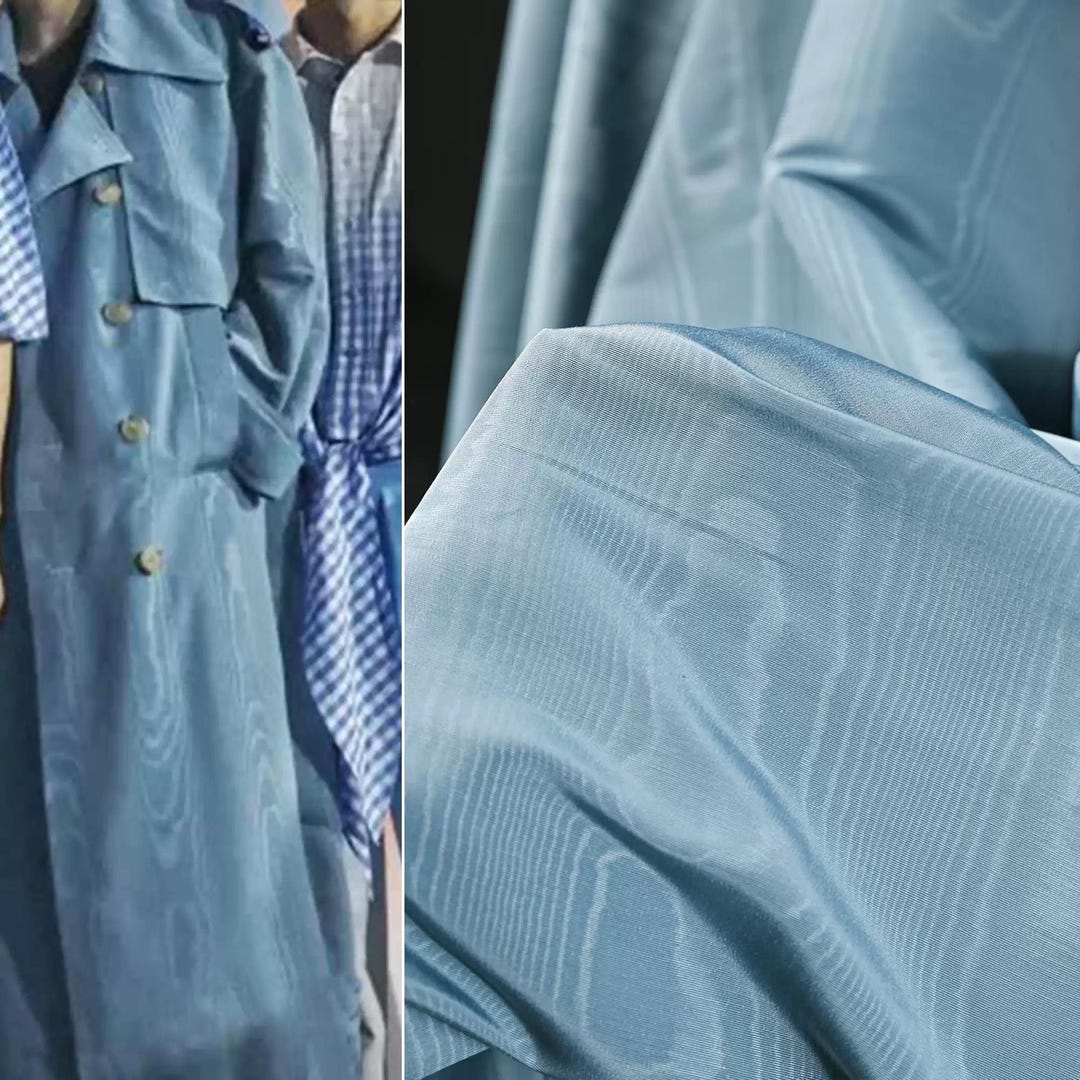 Blue Moire Patterned Jacquard Fabric, Water Ripple Fabric, Striped ...