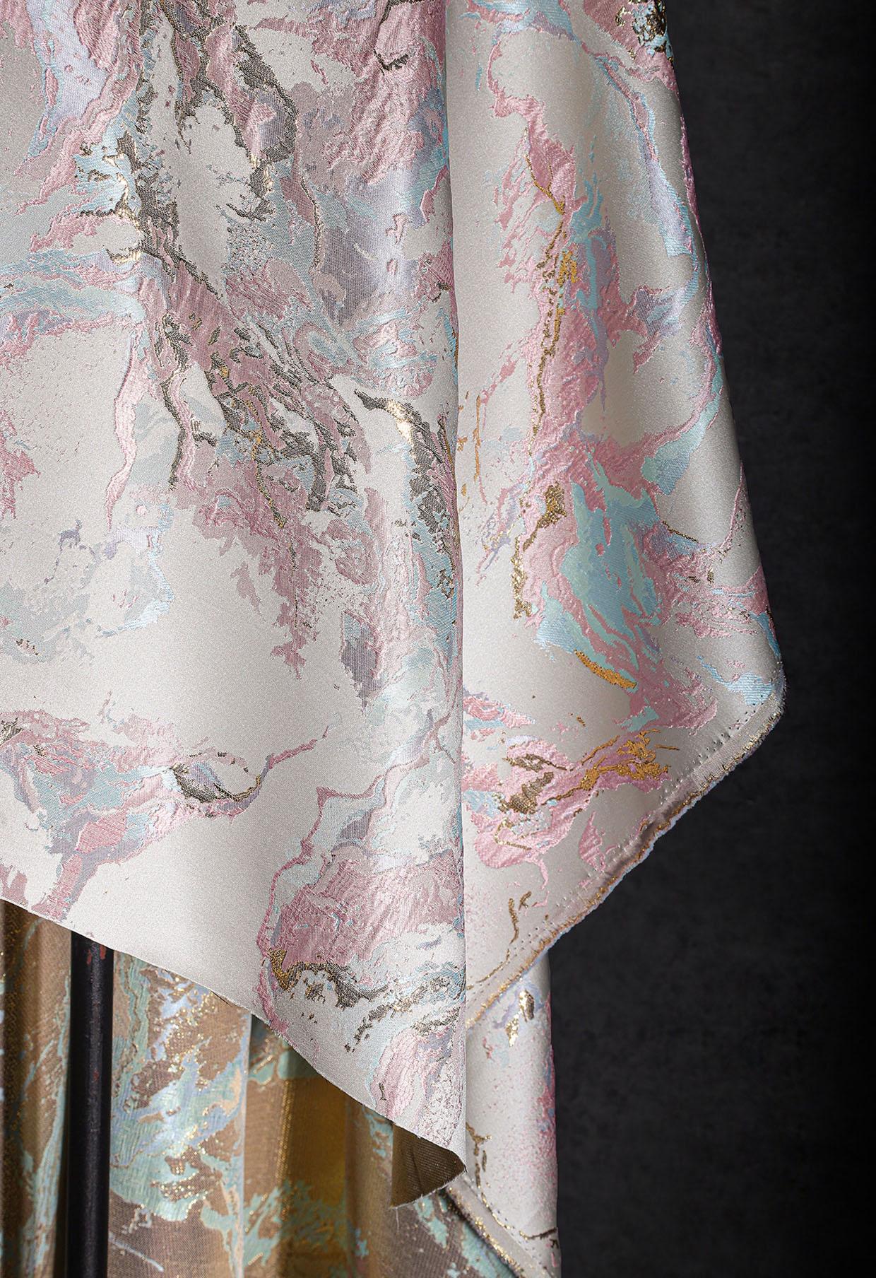 Pink Gold Jacquard Fabric, Gilt Brocade Fabric, Wave Texture Fabric ...