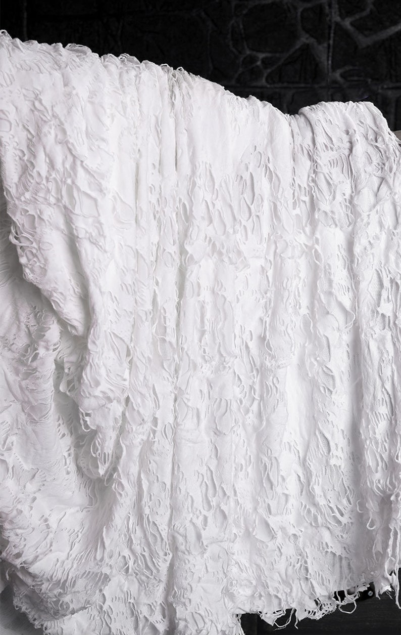 White Stretch Knit Fabric- Tattered Knit Fabric- Creative Fabric ...