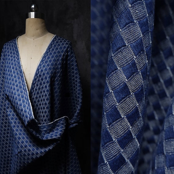 Blue Denim Fabric Water Wash Grid Cowboy Fabric Designer | Etsy