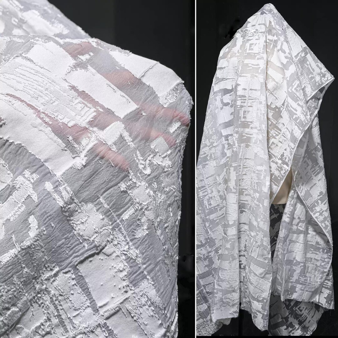 White Raggedy Jacquard Fabric, Shadow Clipped Fabric, Tulle Mesh Fabric ...