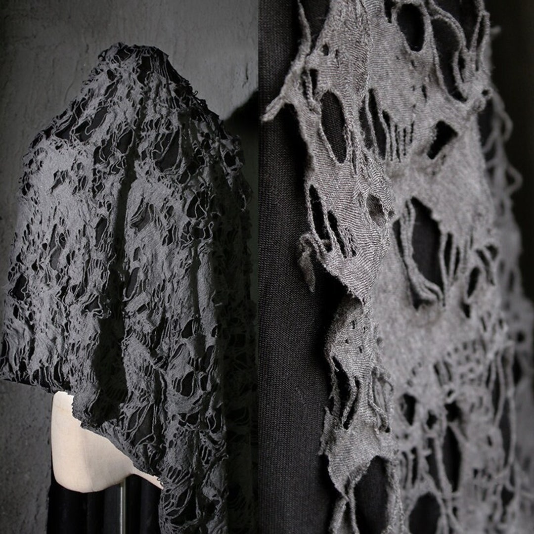 Grey Stretch Knit Fabric- Tattered Knit Fabric- Creative Fabric- Designer Fabric- 3D Texture ...
