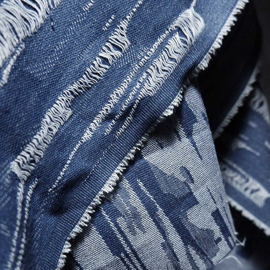 Denim Fabric- Ripped Denim Textile- Shabby Fabric- Washed Denim Fabric ...