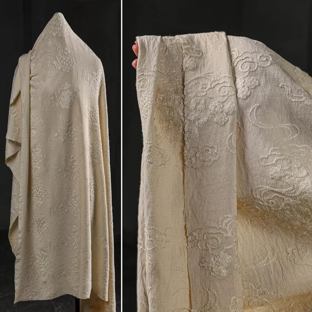 Hemp Colored Embroidery Cotton Fabric, 3D Cloud Embroidery Fabric ...