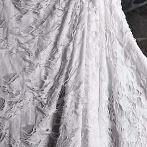 White Stretch Knit Fabric- Tattered Knit Fabric- Creative Fabric ...