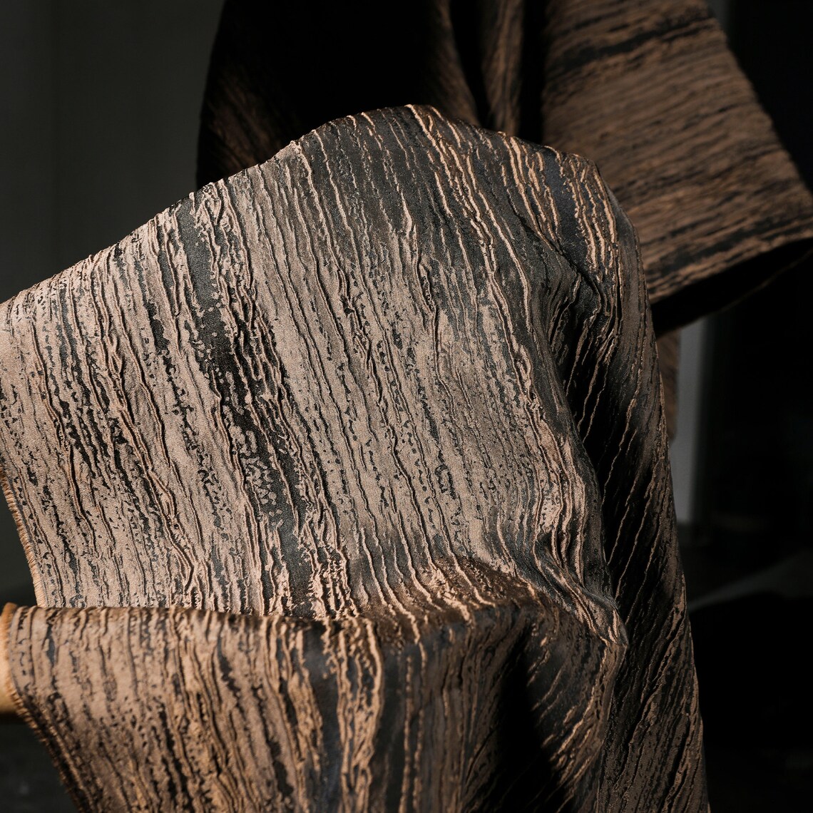 Jacquard Fabric Brown Bark-textured Fabric Vertical Jacquard - Etsy