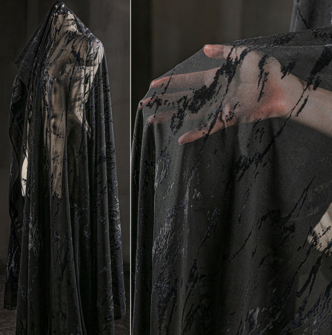Black Dark Floral Fabric, Flocking Mesh Fabric, Gradient Lace Fabric ...