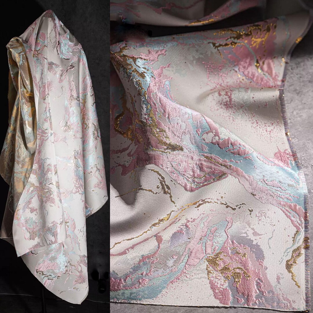 Pink Gold Jacquard Fabric, Gilt Brocade Fabric, Wave Texture Fabric ...