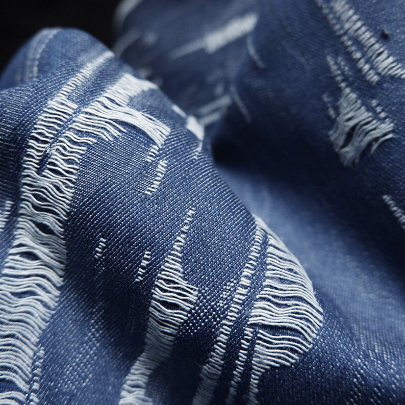 Denim Fabric- Ripped Denim Textile- Shabby Fabric- Washed Denim Fabric ...