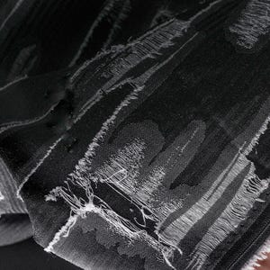 Black Gray Raggedy Jacquard Fabric, Irregularly Textured Fabric, Ripped ...