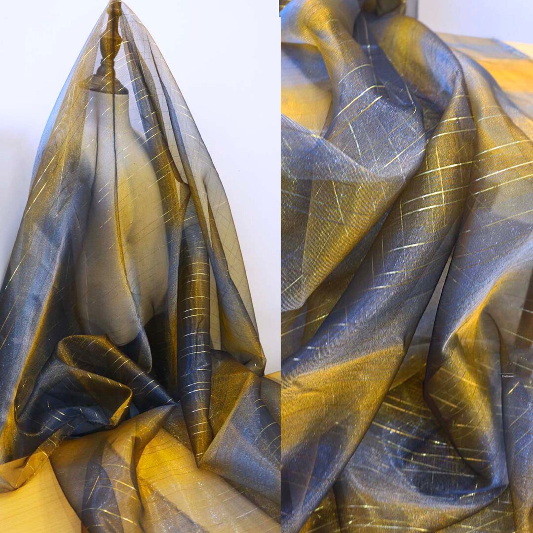 Blue Gold Organza Fabrics, Spun Gold Fabric, Colorful Laser Fabrics ...