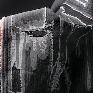 Black Gray Raggedy Jacquard Fabric, Irregularly Textured Fabric, Ripped ...