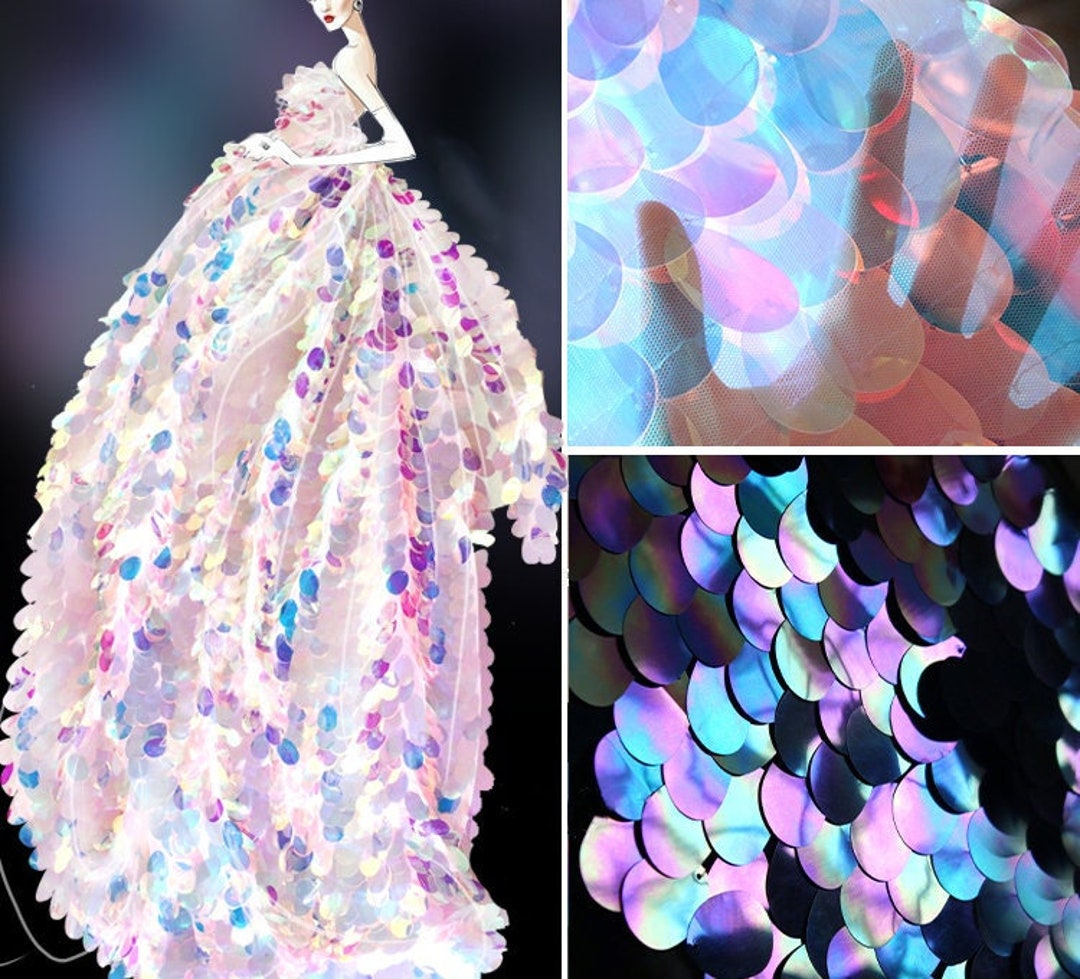 Colorful Fish Scale Fabric, Sequin Fabric, Round Bead Mesh Fabric ...