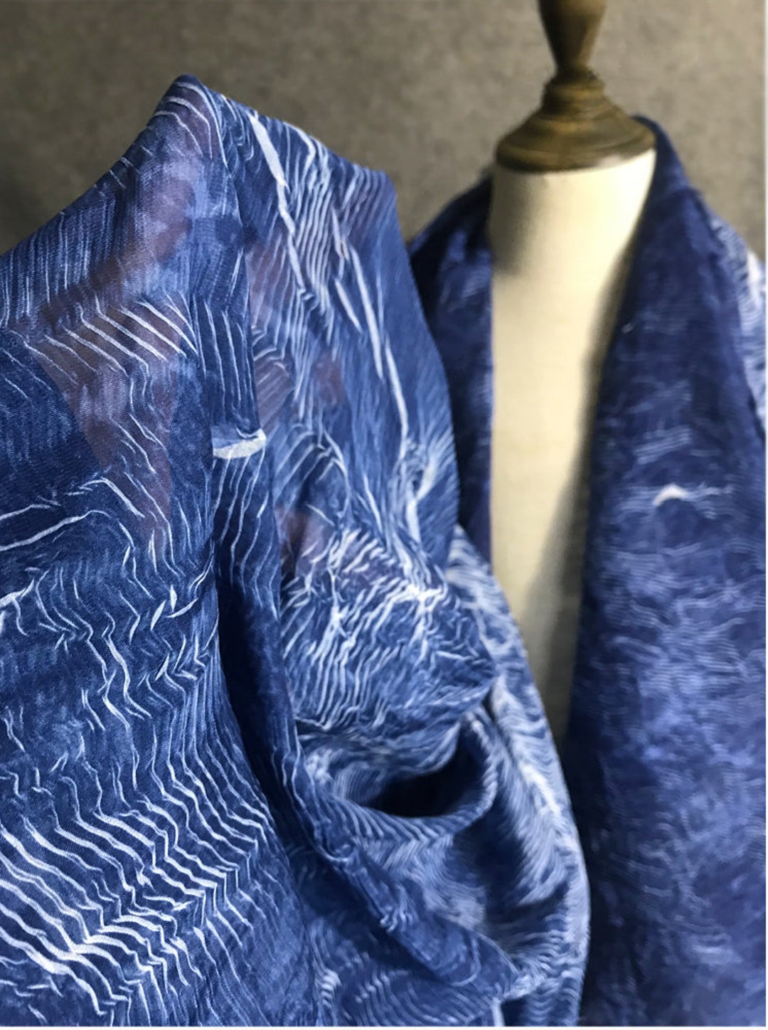 Lake Blue and White Strips Fabric, Pleated Textured Fabric, Fold Fabric ...