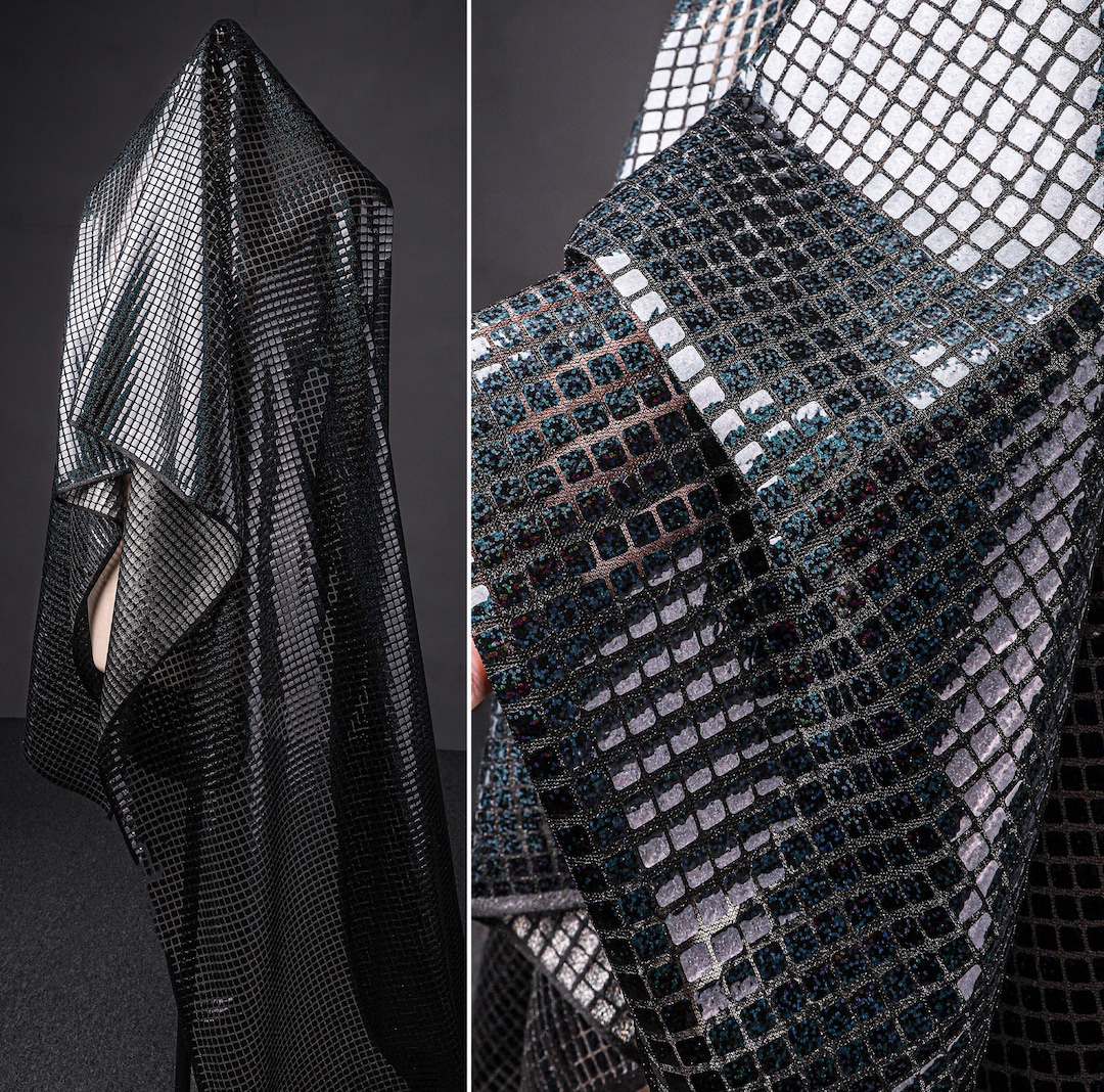 Black Sequin Fabric, Plaid Fabric, Grid Fabric, Shimmer Fabric, Glitter Fabric, Stage Costume ...
