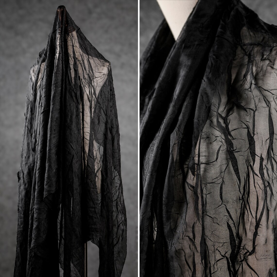 Black Pleated Scales Fabric, Transparent Texture Fabric, Wrinkle Fabric ...
