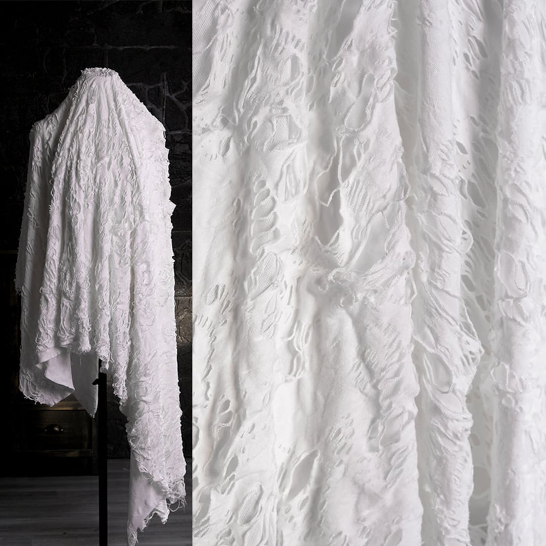 White Stretch Knit Fabric- Tattered Knit Fabric- Creative Fabric ...