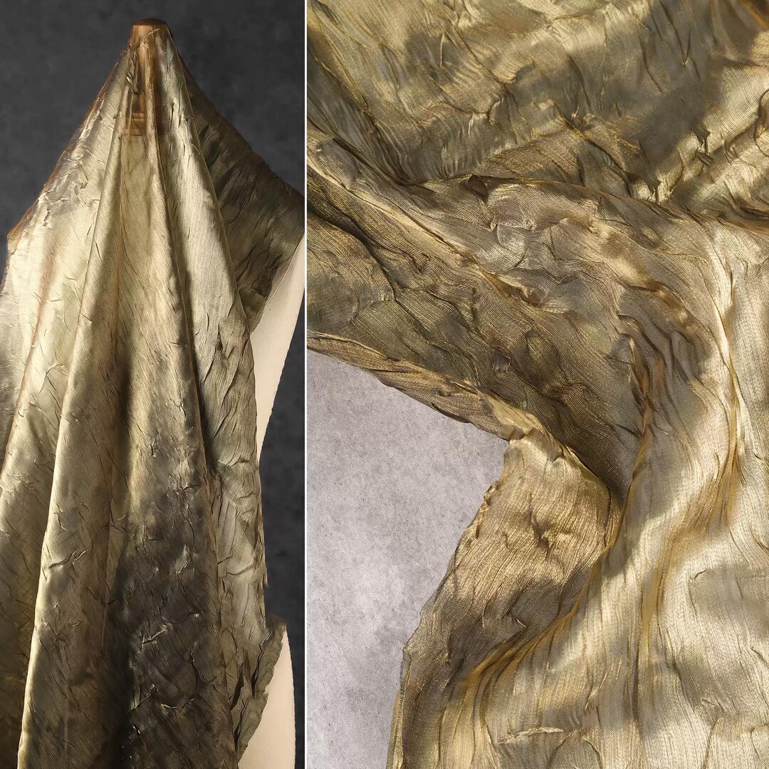 Golden Water Ripple Gauze Fabric, Reflective 3D Pleated Fabric ...