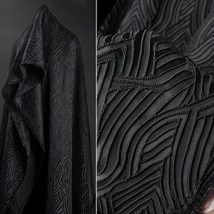 Black Jacquard Fabric, Pure Polyester Fabric, Abstract Line Pattern ...