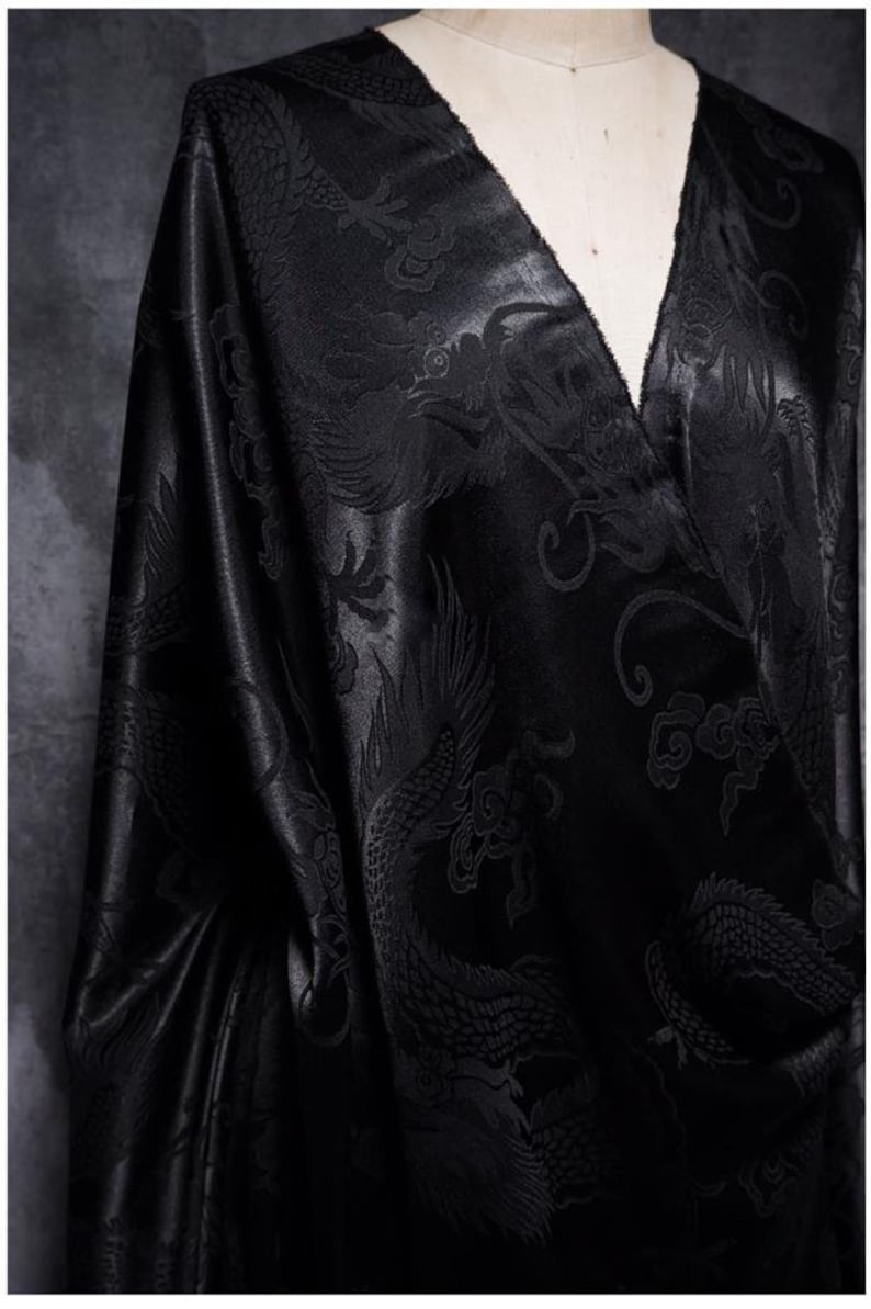 Black Dragon Print Fabrics, Jacquard Fabric, Designer Retro Stain ...