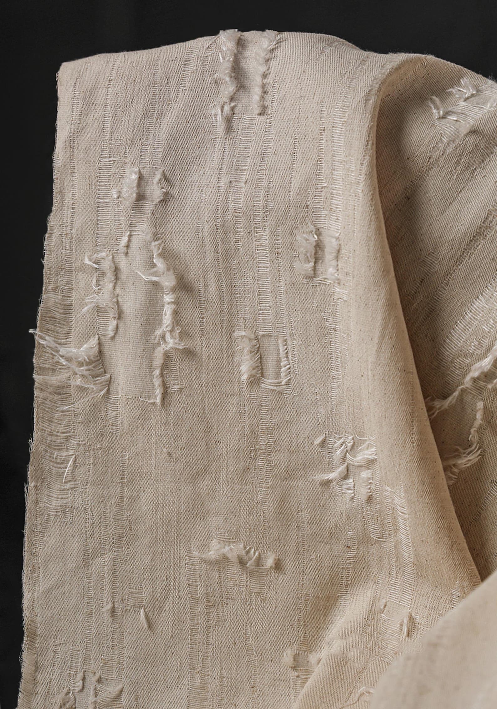 Hemp Colored Ragged Fabric, Frayed Edges Textured Fabric, Cotton and ...