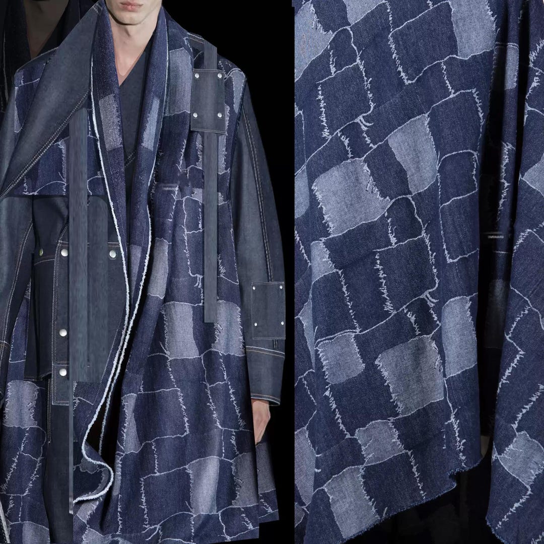 Small Square Pattern Fabric- Splicing Cloth- Deep Blue Fabric-denim ...